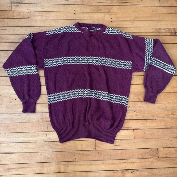 Chaps | Sweaters | Vintage Chaps Ralph Lauren Maroon White Blue Striped ...